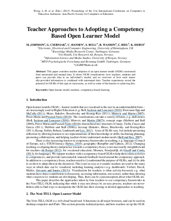 (PDF) Teacher Approaches to Adopting a Competency-Based Open learner Model