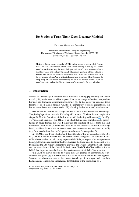 (PDF) Do Students Trust Their Open Learner Models?
