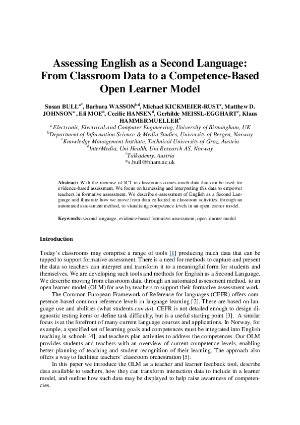 (PDF) Assessing English as a Second Language: From Classroom Data to a Competence-Based Open ...