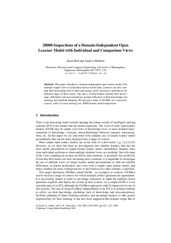 (PDF) 20000 inspections of a domain-independent open learner model with individual and ...