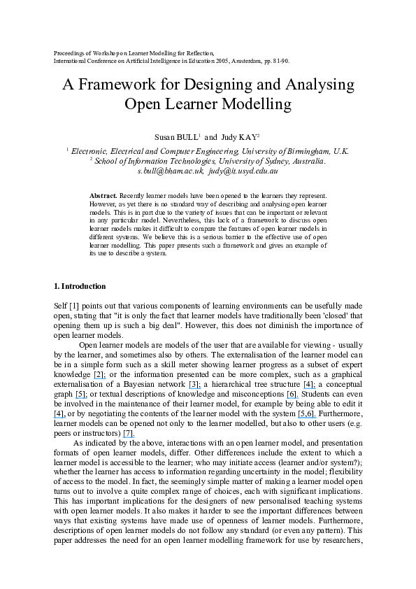 Pdf A Framework For Designing And Analysing Open Learner Modelling