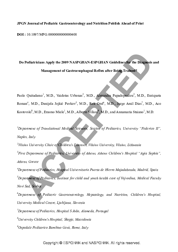 (PDF) Do Pediatricians Apply the 2009 NASPGHAN-ESPGHAN Guidelines for ...
