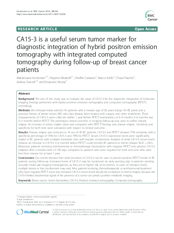 (PDF) CA15-3 is a useful serum tumor marker for diagnostic integration ...