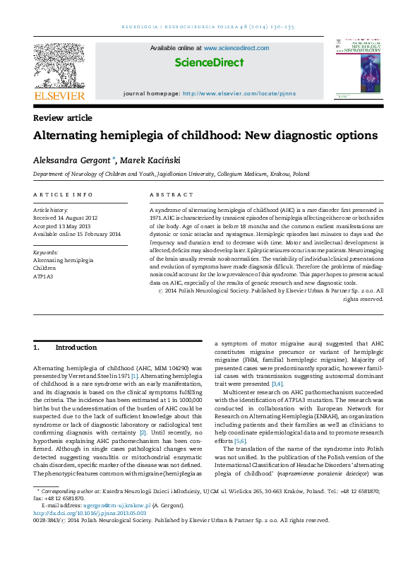 (PDF) Alternating hemiplegia of childhood: new diagnostic options