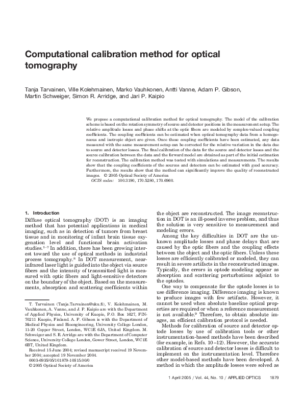 Pdf Computational Calibration Method For Optical Tomography