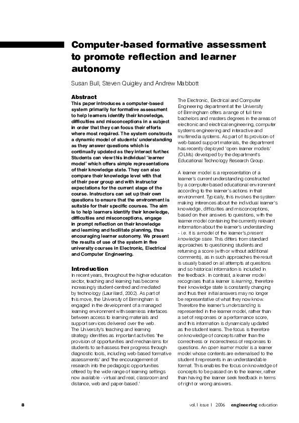 (PDF) Computer-based formative assessment to promote reflection and learner autonomy