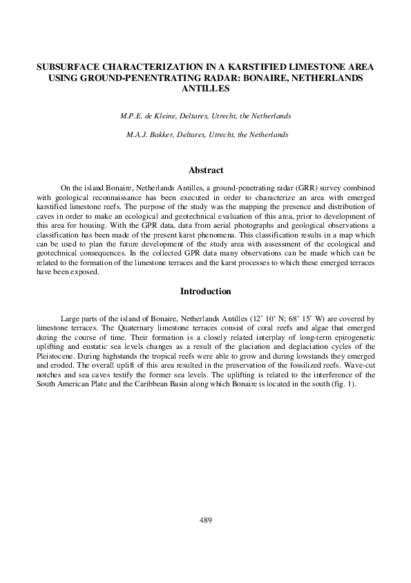 (PDF) Subsurface characterization of a karstified limestone area, Bonaire, Netherlands Antilles ...
