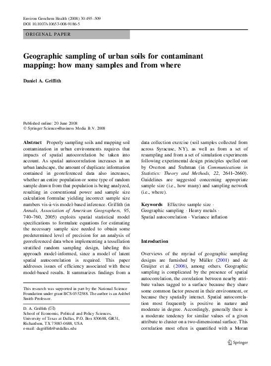 (PDF) Geographic sampling of urban soils for contaminant mapping: how ...