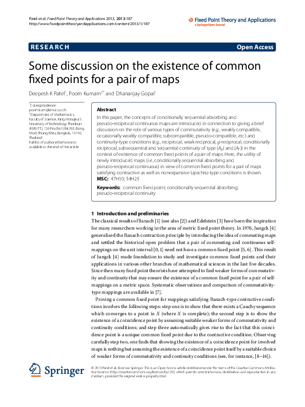 (PDF) Some discussion on the existence of common fixed points for a pair of maps