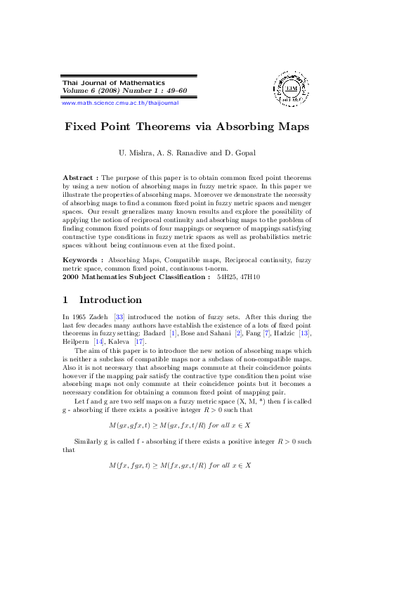 (PDF) Fixed point theorems via absorbing maps