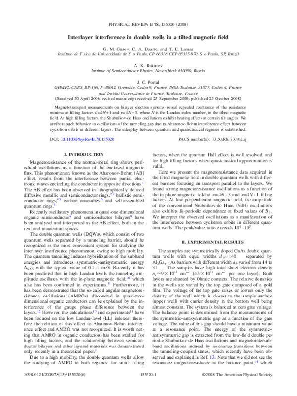 (PDF) Interlayer interference in double wells in a tilted magnetic field