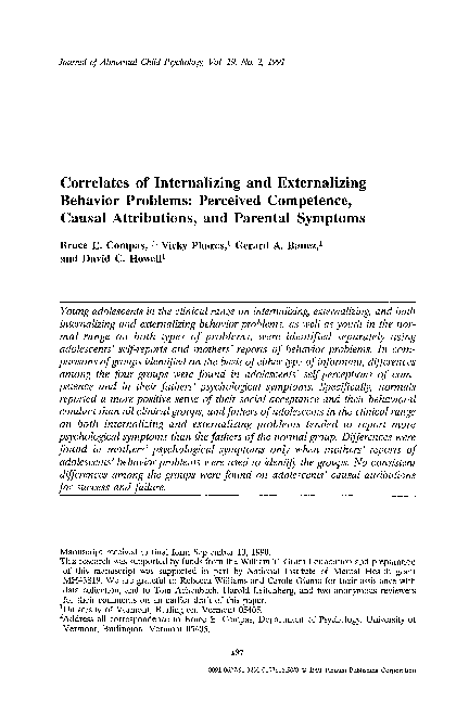 (PDF) Correlates of internalizing and externalizing behavior problems ...
