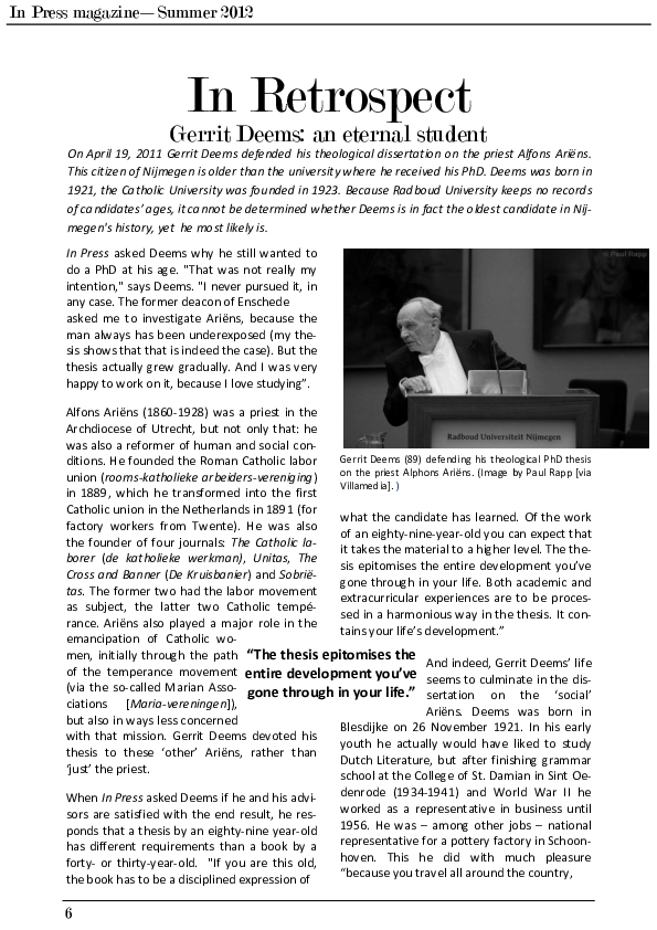 (PDF) ‘In Retrospect. Gerrit Deems: an eternal student’, Interview with ...