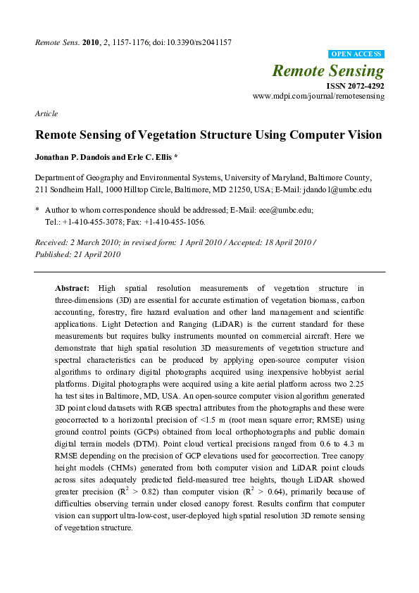 (PDF) Remote Sensing of Vegetation Structure Using Computer Vision
