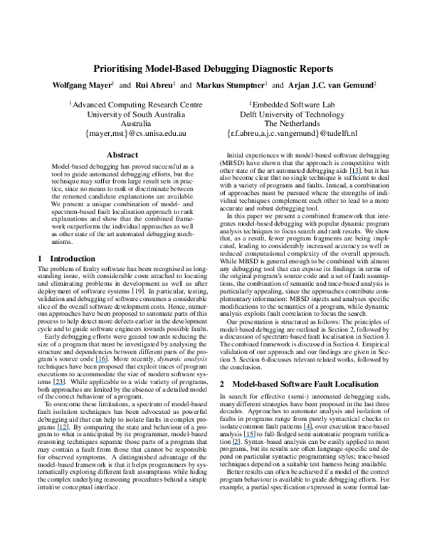 (PDF) Prioritising model-based debugging diagnostic reports