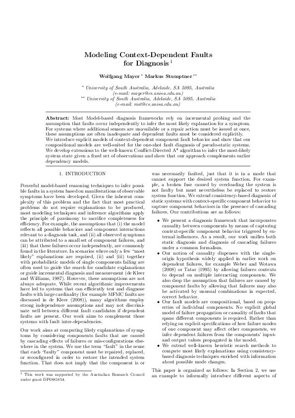 (PDF) Modeling context-dependent faults for diagnosis