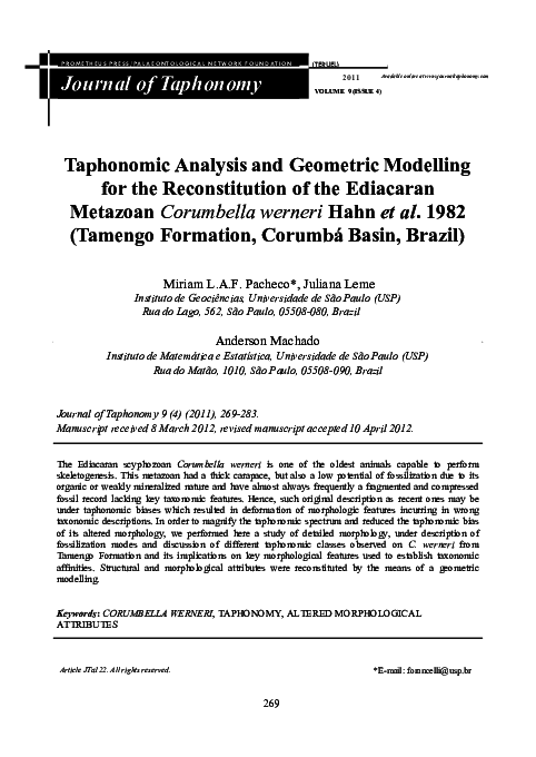 (PDF) Taphonomic analysis and geometric modelling for the ...