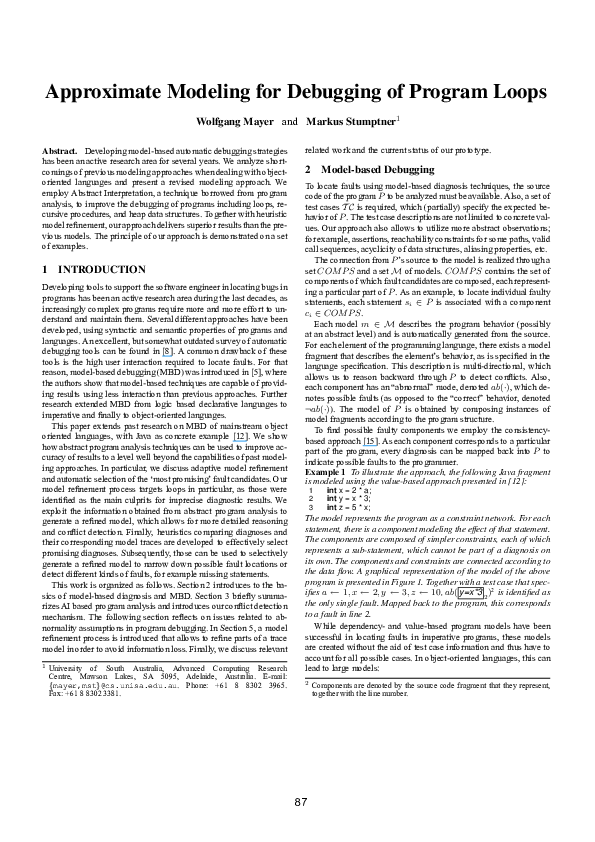 Pdf Approximate Modeling For Debugging Of Program Loops