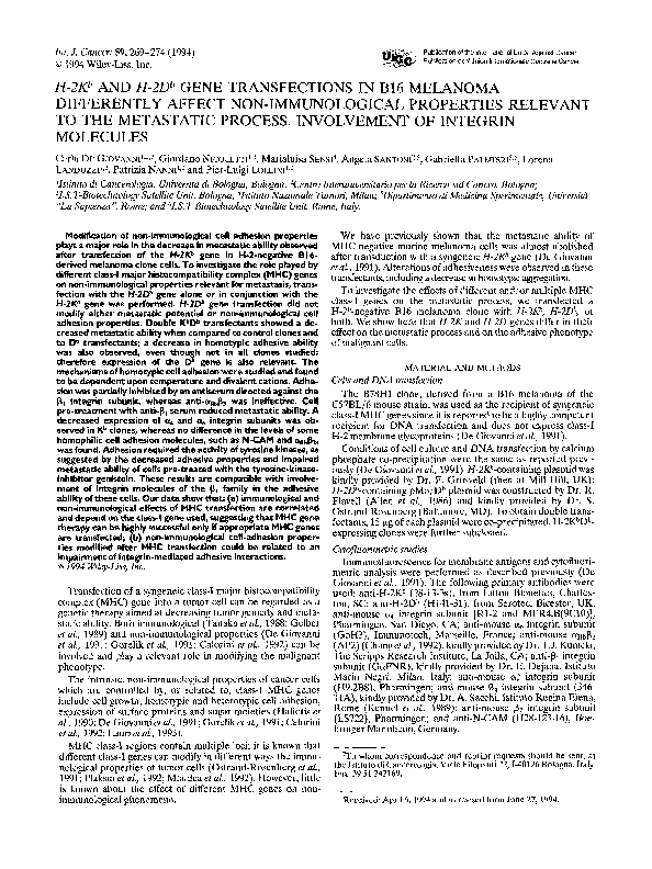 (PDF) H-2Kb ANDH-2Db gene transfections in B16 melanoma differently ...