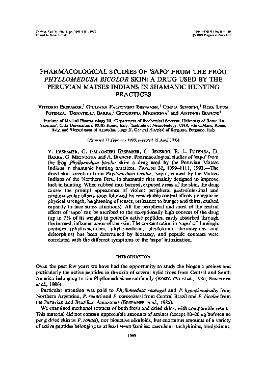 (PDF) Pharmacological studies of [] sapo'from the frog Phyllomedusa ...