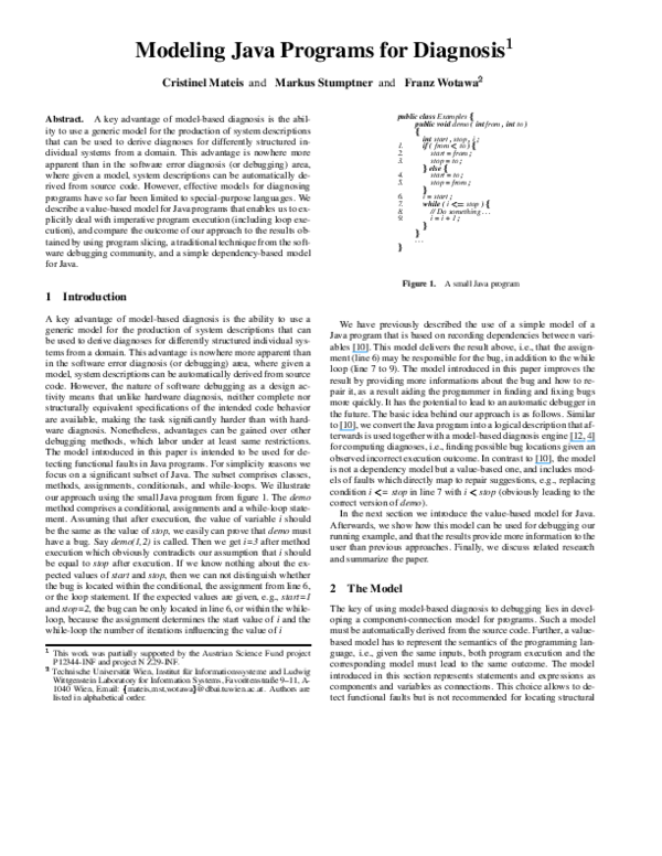 (PDF) Modeling Java programs for diagnosis