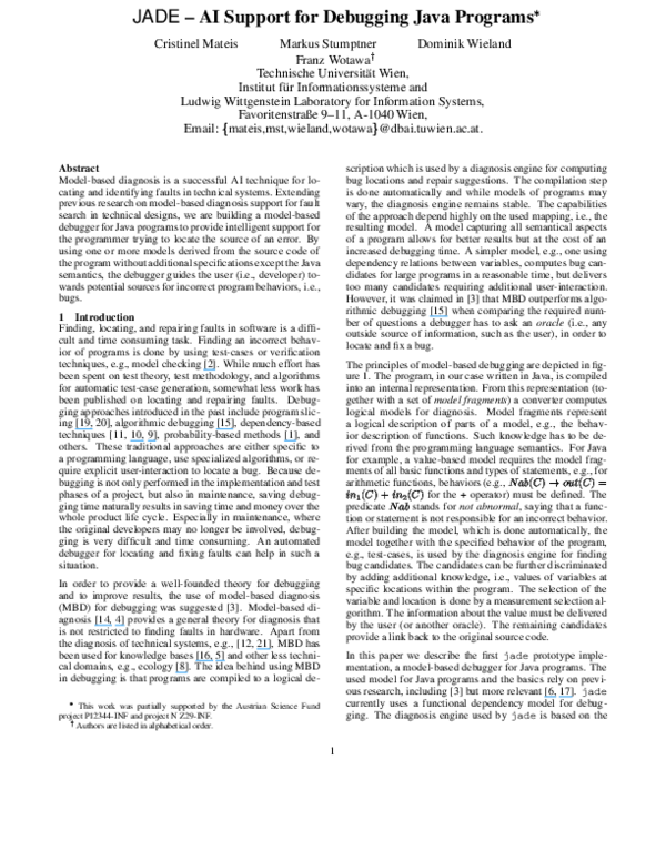 (PDF) JADE-AI Support for Debugging Java Programs