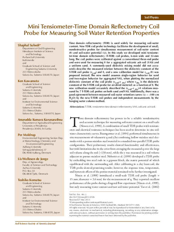 (PDF) Mini Tensiometer-Time Domain Reflectometry Coil Probe for ...