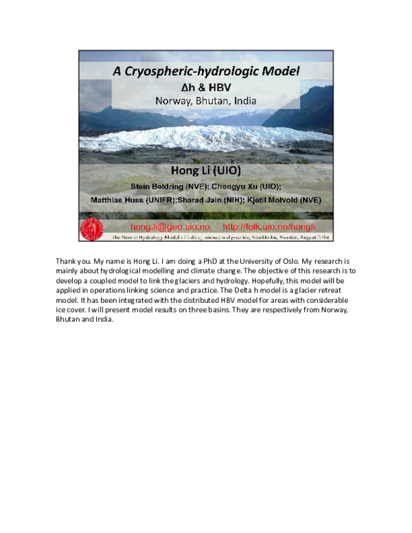 (PDF) A Cryospheric-hydrologic Model Δh & HBV