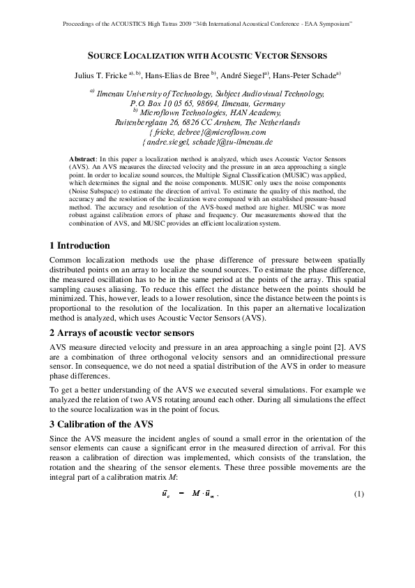 Pdf Source Localization With Acoustic Vector Sensors