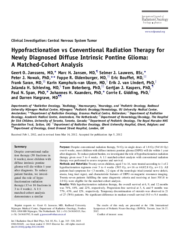 (PDF) Hypofractionation vs Conventional Radiation Therapy for Newly ...