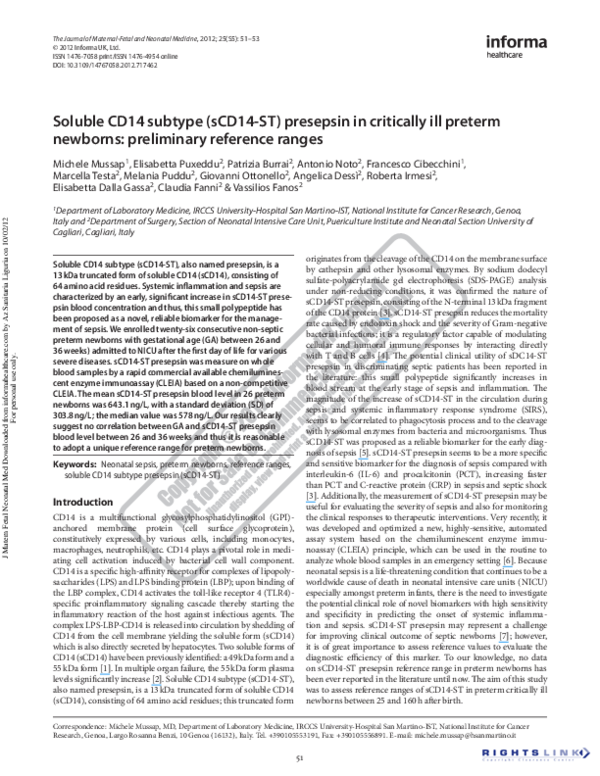 (PDF) Soluble CD14 subtype (sCD14-ST) presepsin in critically ill ...