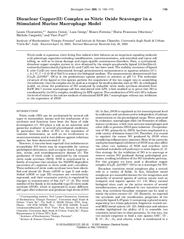 (PDF) Dinuclear Copper(II) Complex as Nitric Oxide Scavenger in a Stimulated Murine Macrophage Model