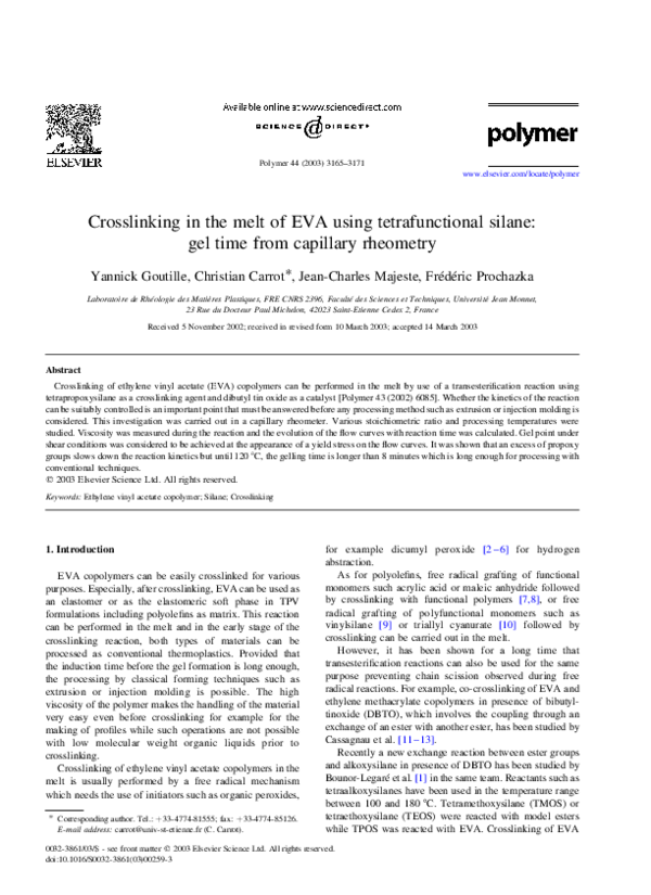 (PDF) Crosslinking in the melt of EVA using tetrafunctional silane: gel ...
