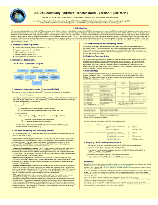 (PDF) JCSDA Community Radiative Transfer Model - Version 1 (CRTM-V1)