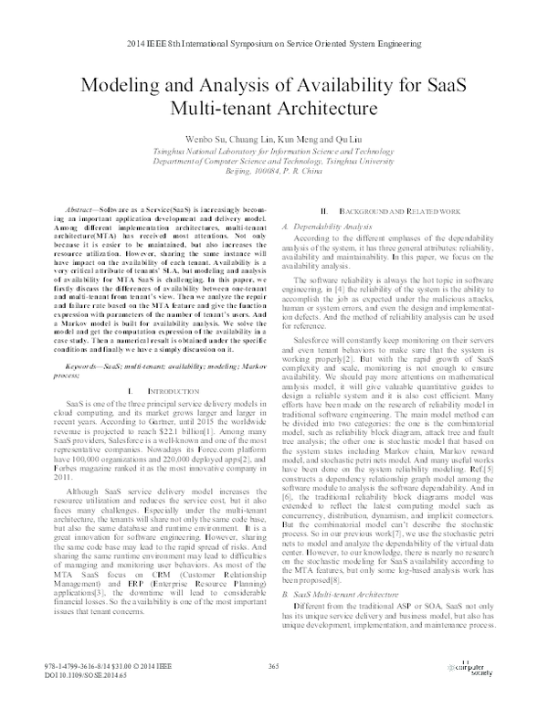 (PDF) Modeling and Analysis of Availability for SaaS Multi-tenant Architecture