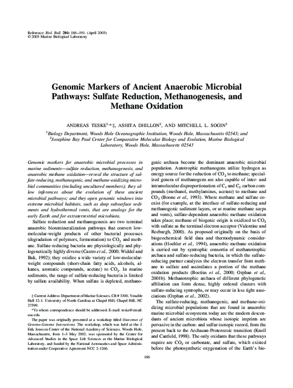 (PDF) Genomic Markers of Ancient Anaerobic Microbial Pathways: Sulfate ...