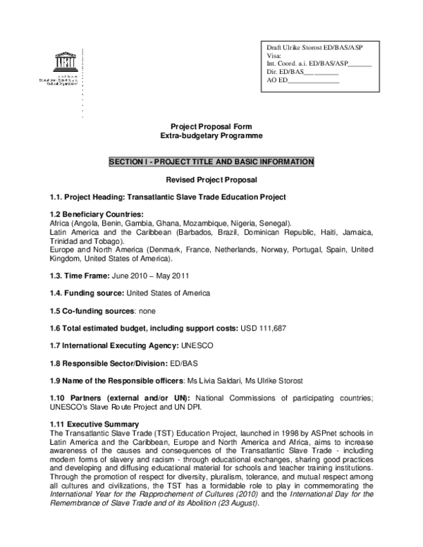 (PDF) Project Proposal Form Extra-budgetary Programme SECTION I -PROJECT TITLE AND BASIC ...