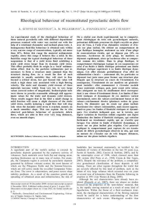 (PDF) Rheological behaviour of reconstituted pyroclastic debris flow ...