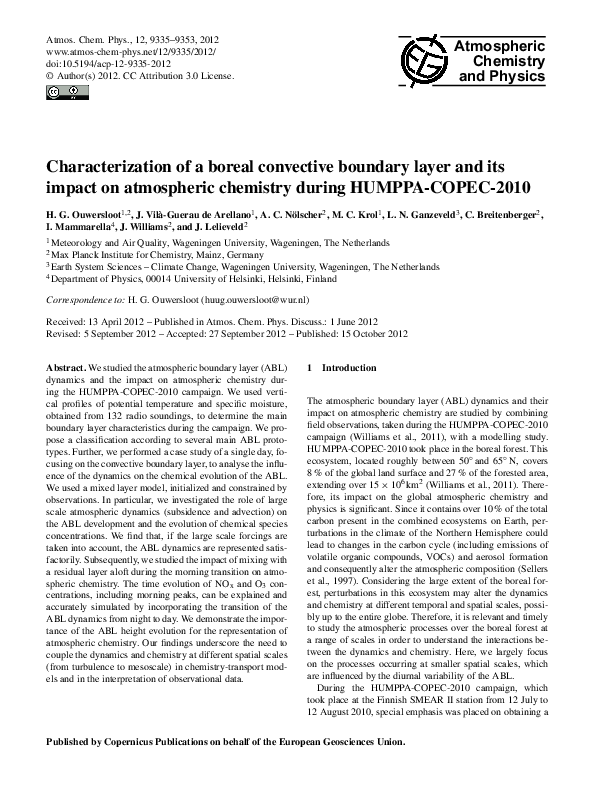 Pdf Characterization Of A Boreal Convective Boundary Layer And Its Impact On Atmospheric