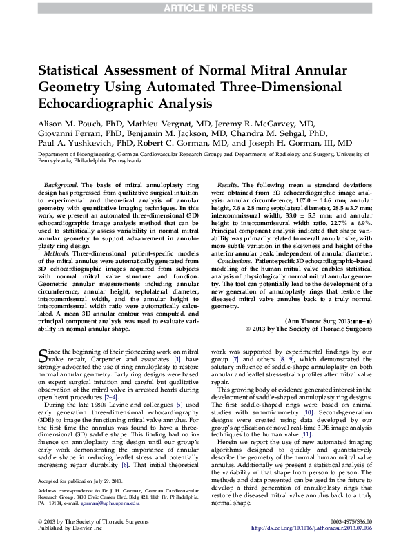 (PDF) Normal Mitral Annular Geometry in 3D Analysis