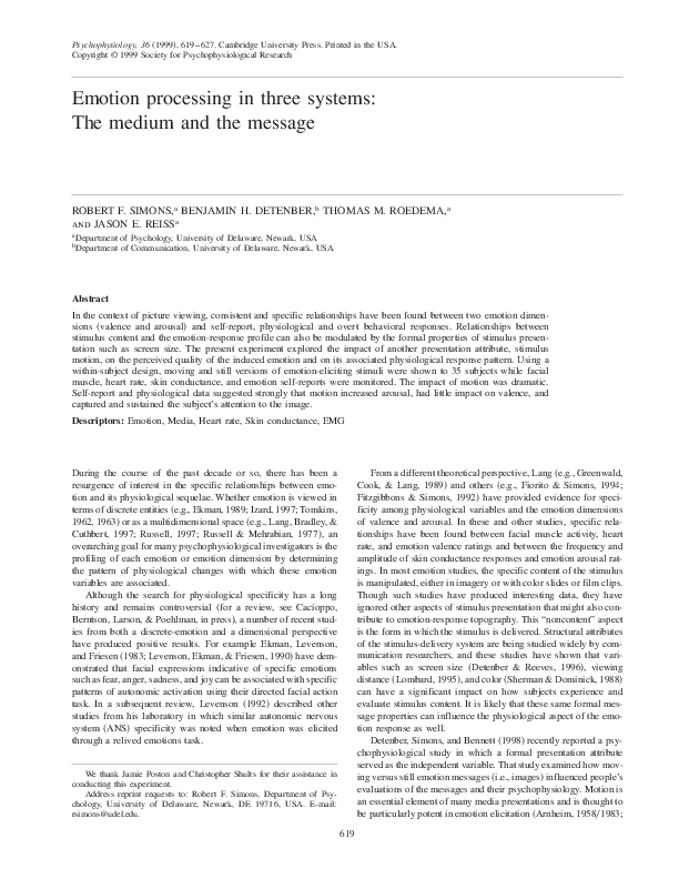 (PDF) Emotion processing in three systems: The medium and the message