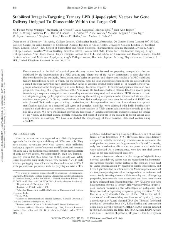(PDF) Stabilized Integrin-Targeting Ternary LPD (Lipopolyplex) Vectors ...