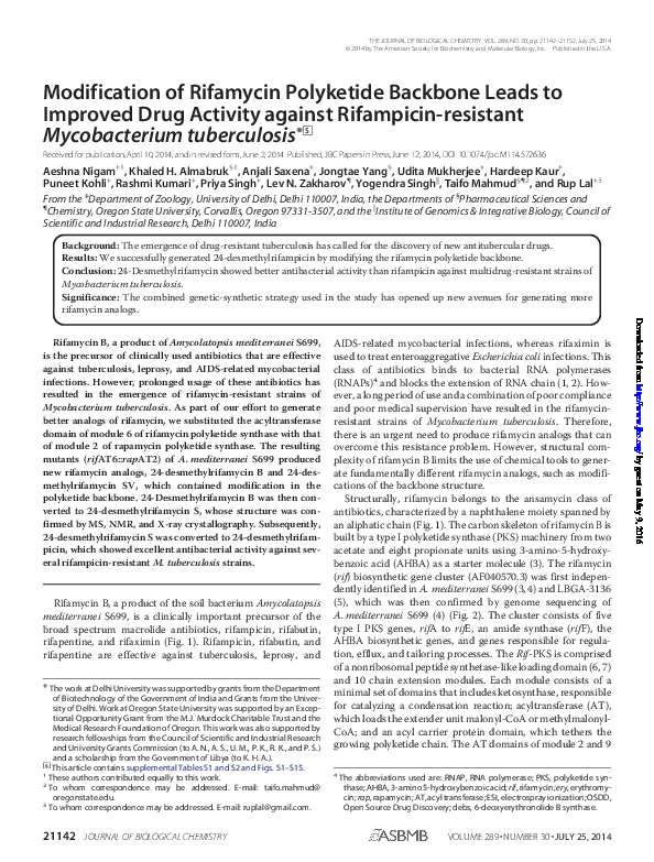 (PDF) Modification of Rifamycin Polyketide Backbone Leads to Improved ...