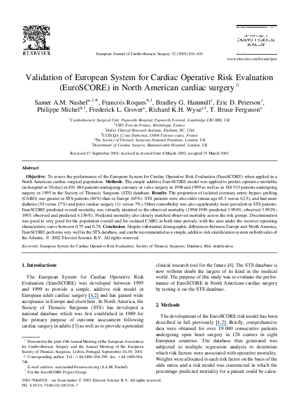 (PDF) Validation of European System for Cardiac Operative Risk ...