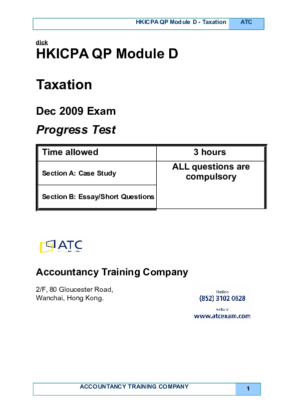 (DOC) HKICPA QP Module D Taxation Progress Test