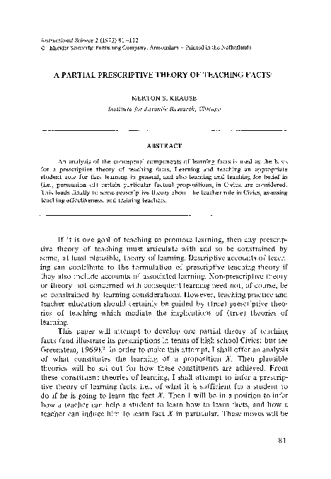(PDF) A partial prescriptive theory of teaching facts