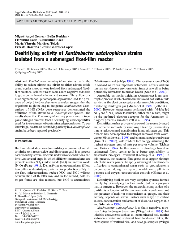 Pdf Denitrifying Activity Of Xanthobacter Autotrophicus Strains