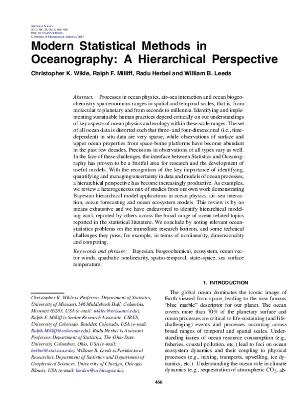 (PDF) Modern Statistical Methods in Oceanography: A Hierarchical Perspective