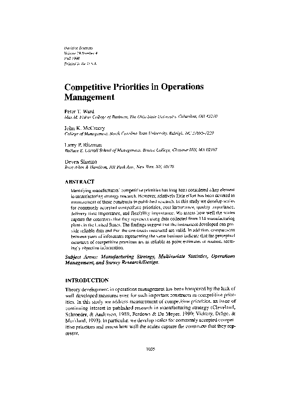 (PDF) Competitive Priorities in Operations Management (PDF) Competitive Priorities in Operations Management