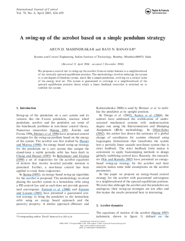 (PDF) A swing-up of the acrobot based on a simple pendulum strategy